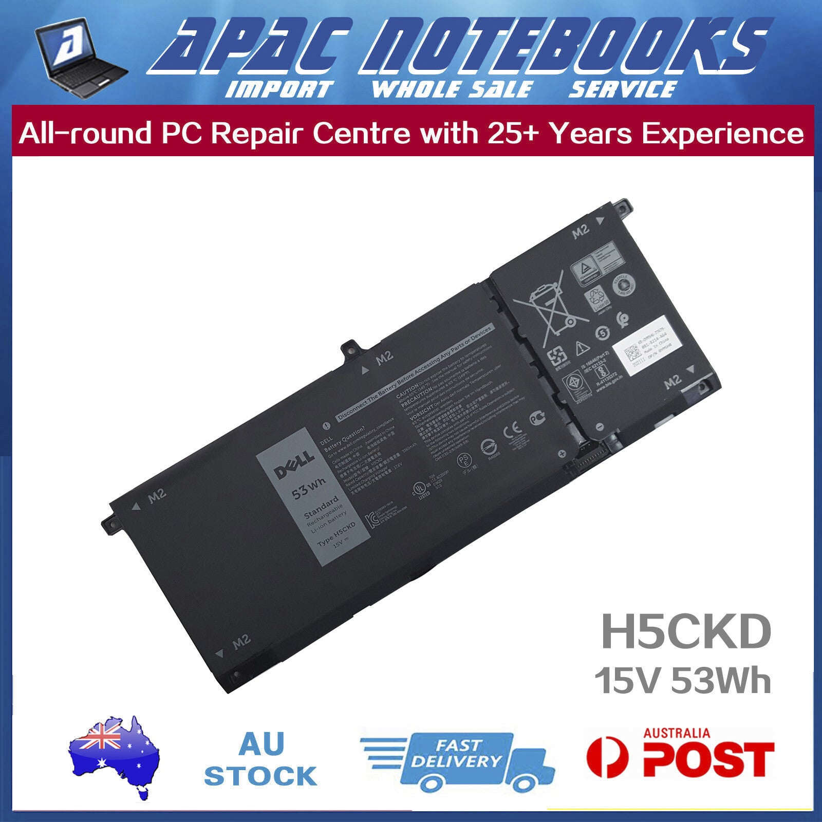 Genuine H5CKD Battery for Inspiron 5300 5501 5502 5505 5508 5509 15V 5 ...