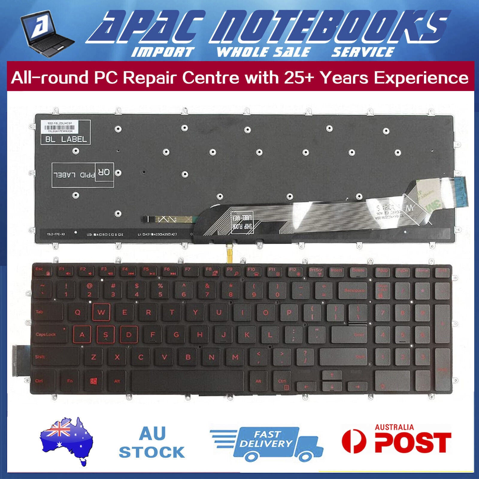 Genuine Keyboard red Backlit For DELL Inspiron 3584 3585 3590 3593 359 ...